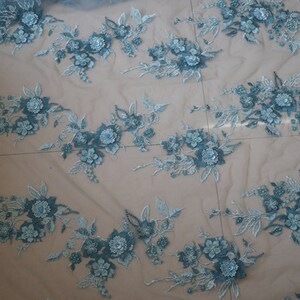 Light Blue 3D Lace Fabric Beaded Handwork 3D Embroidered Lake Blue ...