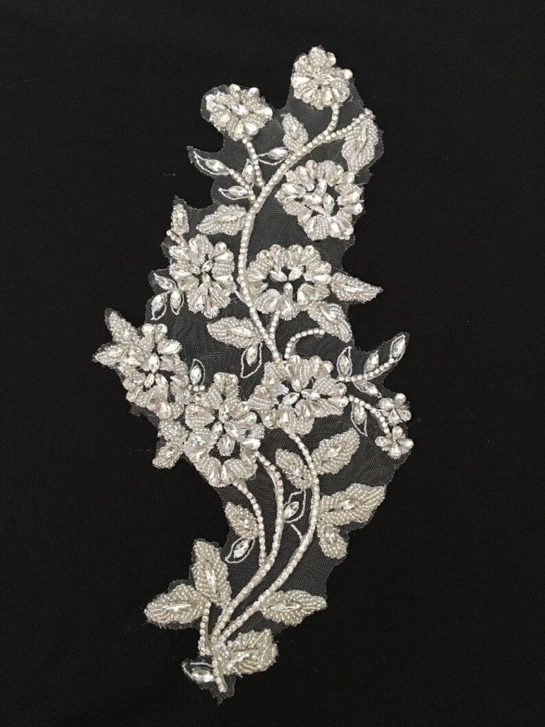 Exquisite Silver Rhinestone Applique Beaded Lace Applique - Etsy