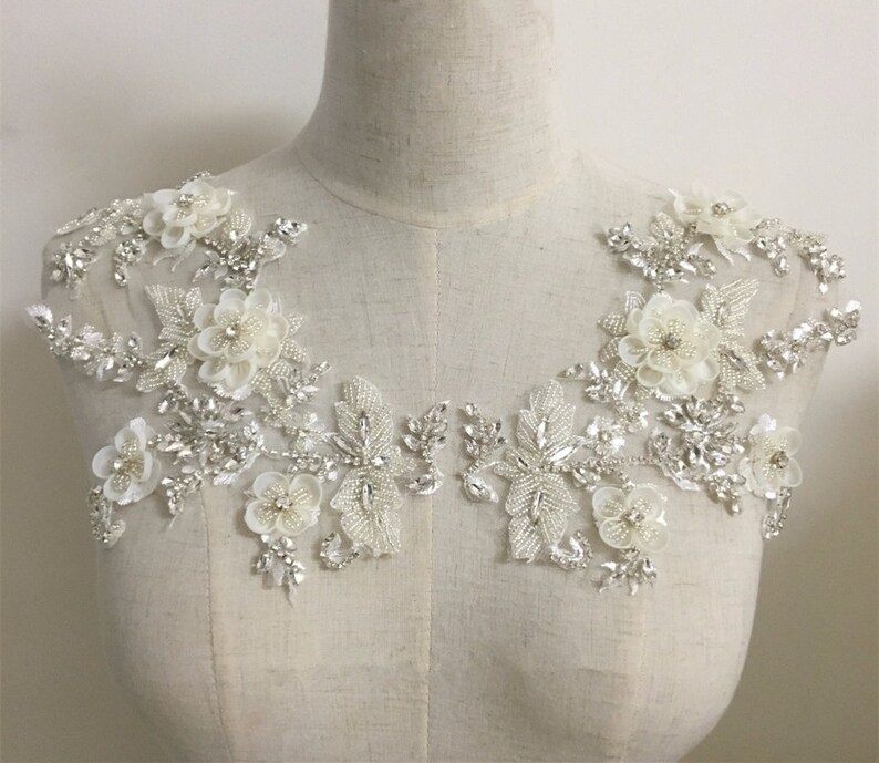 Crystal Rhinestone Appliques 3D Flowers Beaded Lace - Etsy