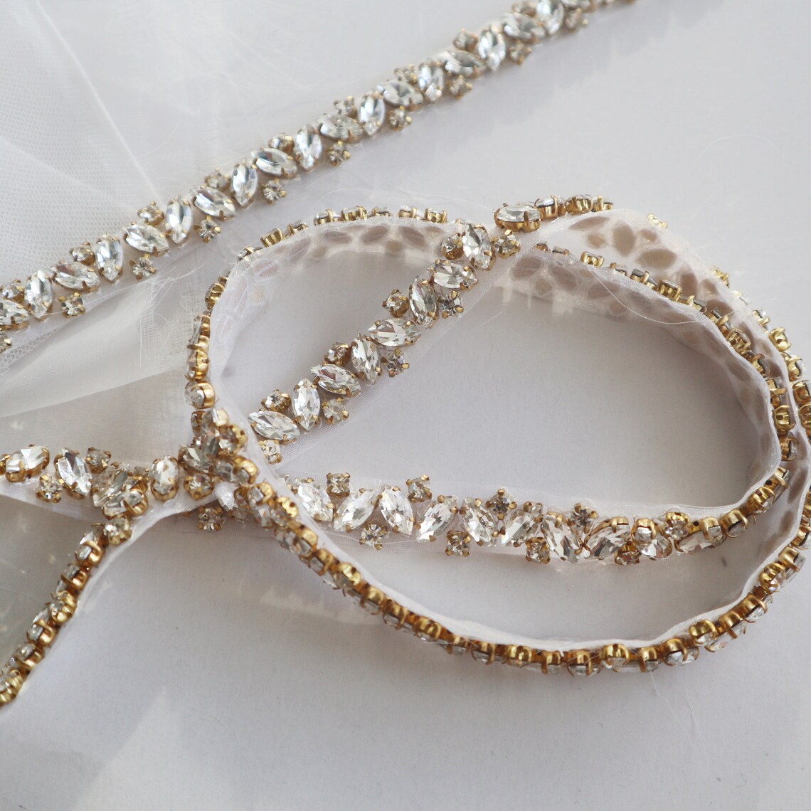 Gold Rhinestone Trim Applique Slim Thin Crystal Beaded Sash | Etsy