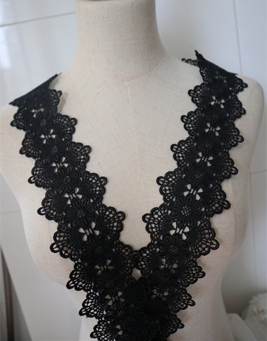 Black Lace Trim Venise Scalloped Lace Fabric 7 Cm Wide Lace - Etsy