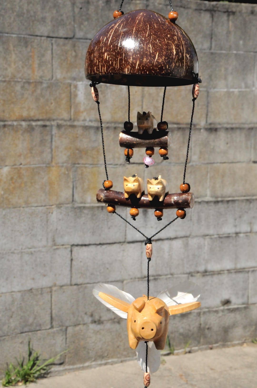 Wind Spinners Flying Pig Outdoor or Indoor Mobile ,removable Feather ...
