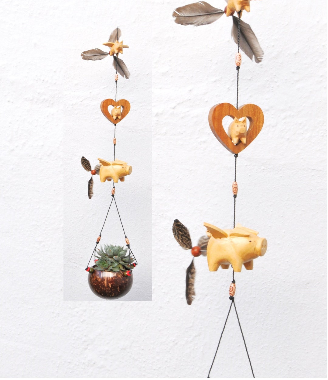 Hand Carved Flying Pig Mobile: Weatherproof Wood Spinner - Etsy
