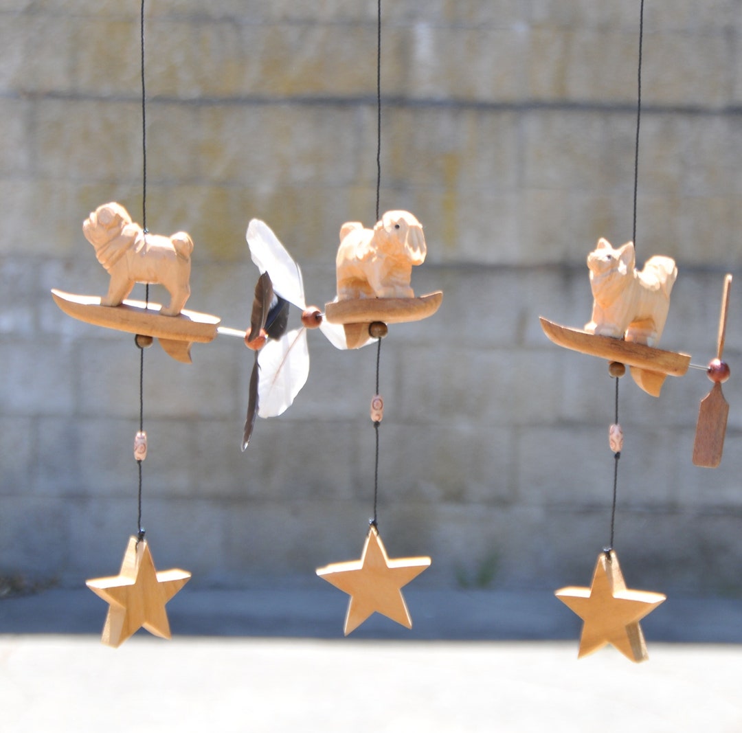 Dogs,wood Carving ,wind Spinner ,outdoor or Indoor ,ceiling /patio ...