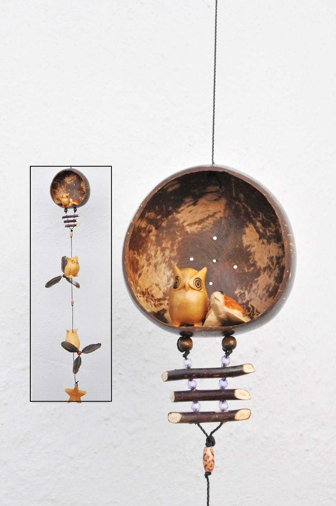 Owl , Turtle ,unique Coconut Shell, Outdoor Mobile , UV& Weatherproofed ...