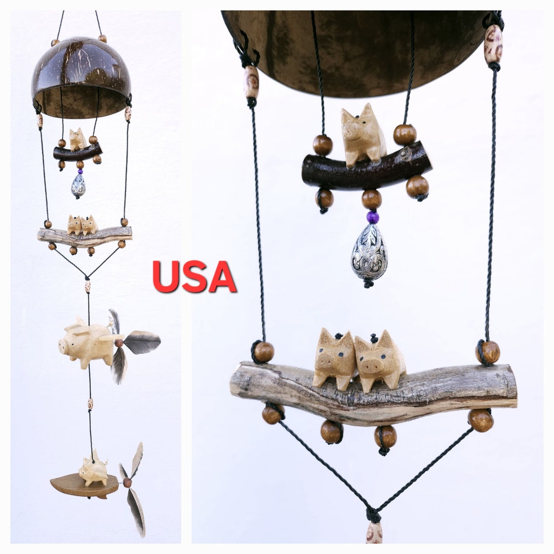 Wind Spinners Flying Pig Outdoor or Indoor Mobile ,removable Feather ...