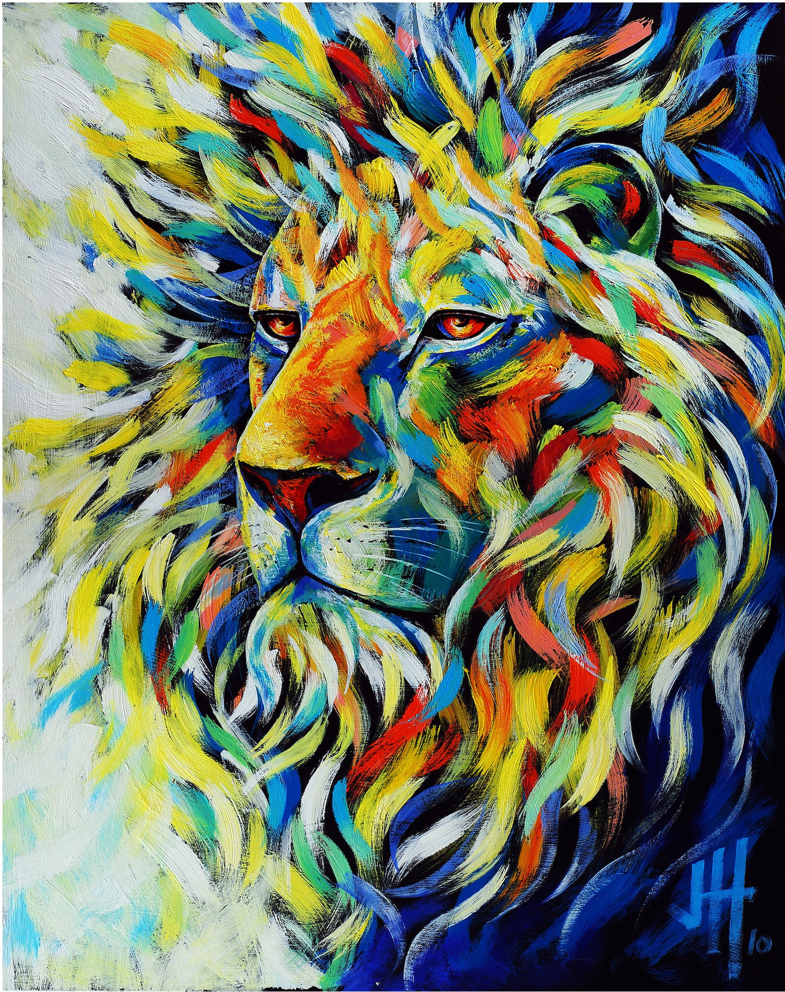 Lion Portrait, Colorful Lion Art, Lion Painting, King of Kings Canvas ...