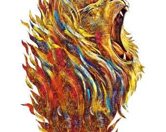Fire of God Lion Canvas Lion Wall Art Animal Print Lion - Etsy