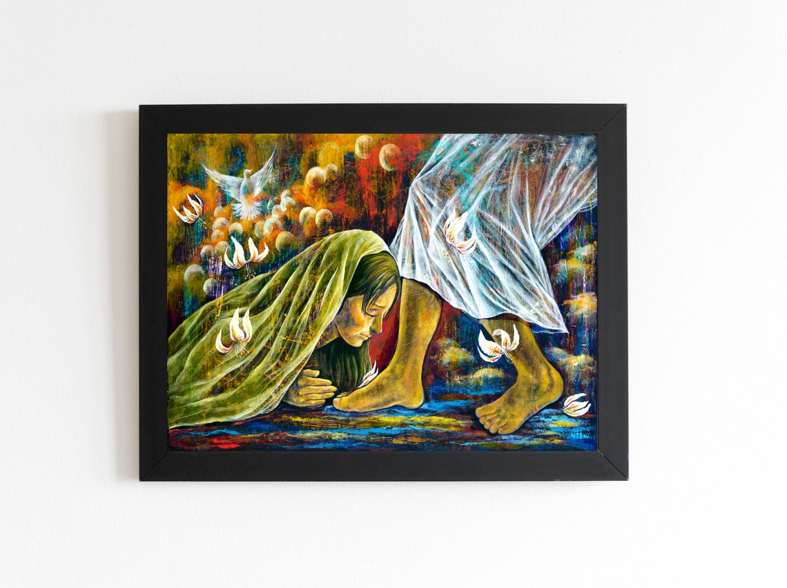 Tears of Repentance, Washing Jesus Feet Art Canvas Print, Christian ...