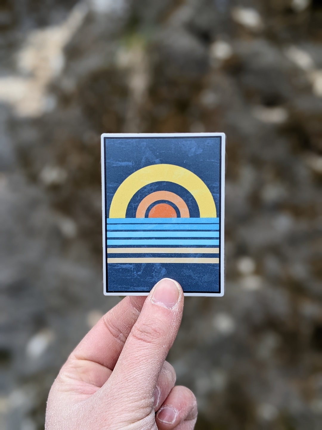 Minimalist Sunrise Sticker: Hand-drawn Blue, Yellow, Orange (2x3 Inch ...