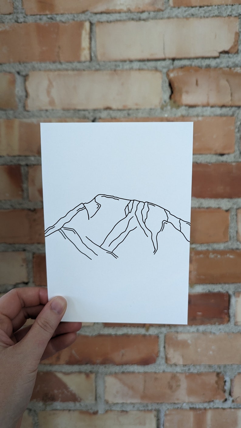 Mt. Olympus, Utah Mountain Peak, Line Drawing, 5x7 Inch Hand-drawn ...