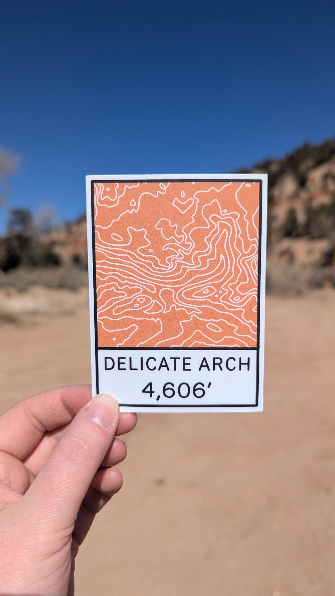 Delicate Arch Topographic Map Sticker, Arches National Park | Orange ...