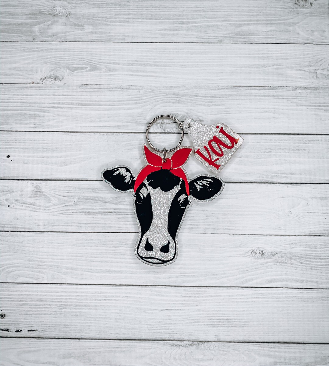 Cow With Bandana Keychain Acrylic Glitter Keychain, Mom Keychain, Cow ...