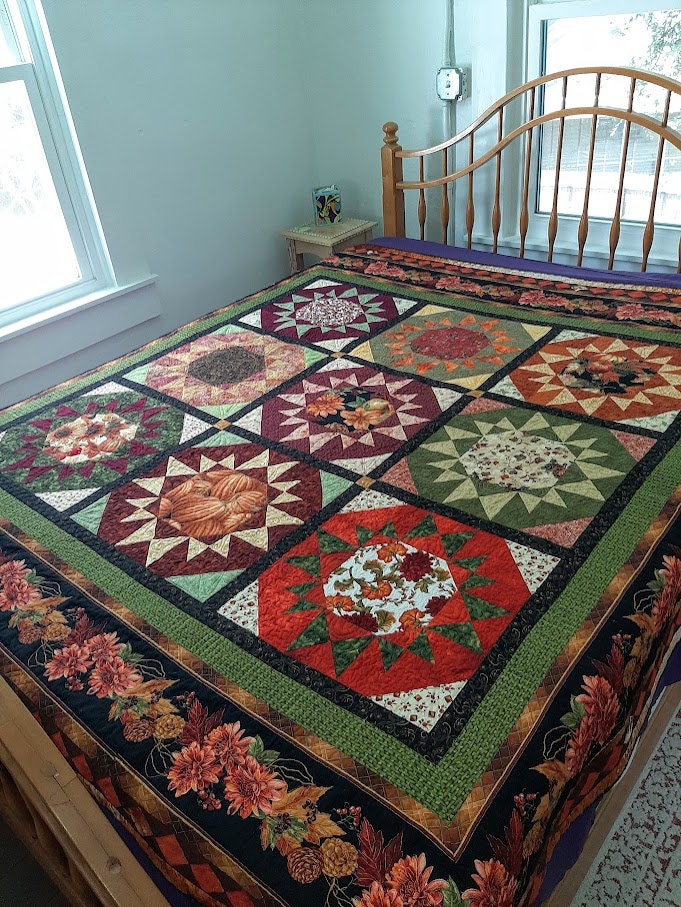 Auntie's Autumn, Fall Quilt, Queen Size , Custom Quilt, Homemade Fall ...