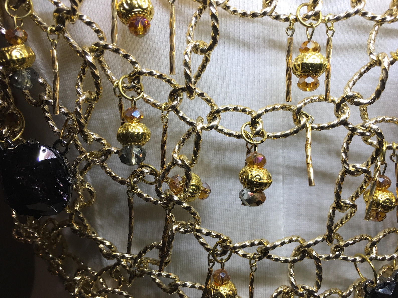 Gold Metal Chain & Crystal Bead Jewel Halter Bralette Top, Goddess ...