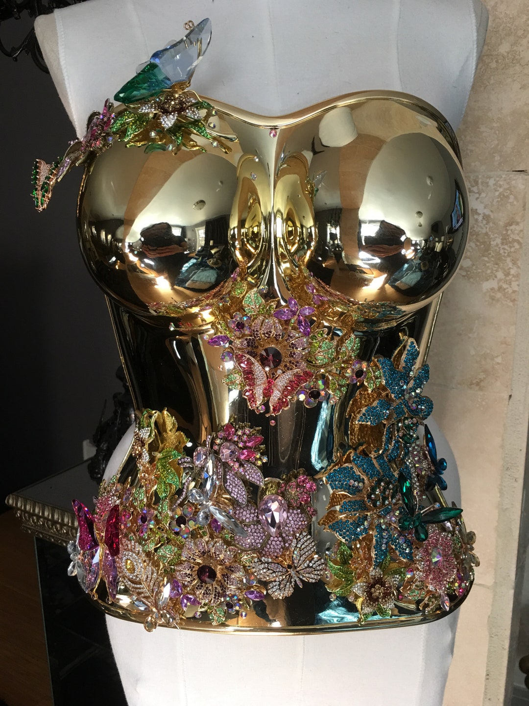 Gold Chrome Bustier Corset Breastplate With Swarovski Crystal ...