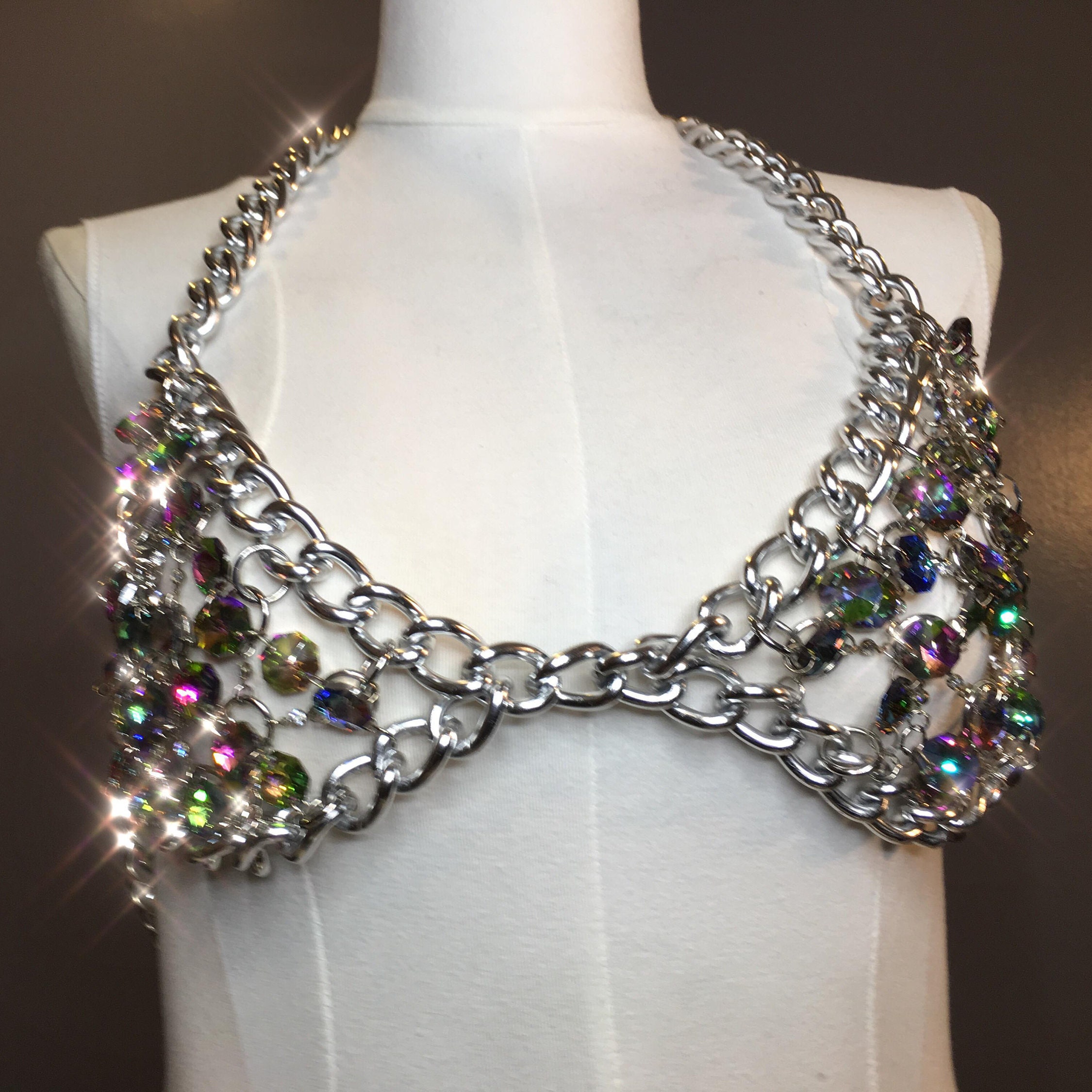 Crystal & Chain Bralette Top, Burning Man Festival Jewel Halter Top ...