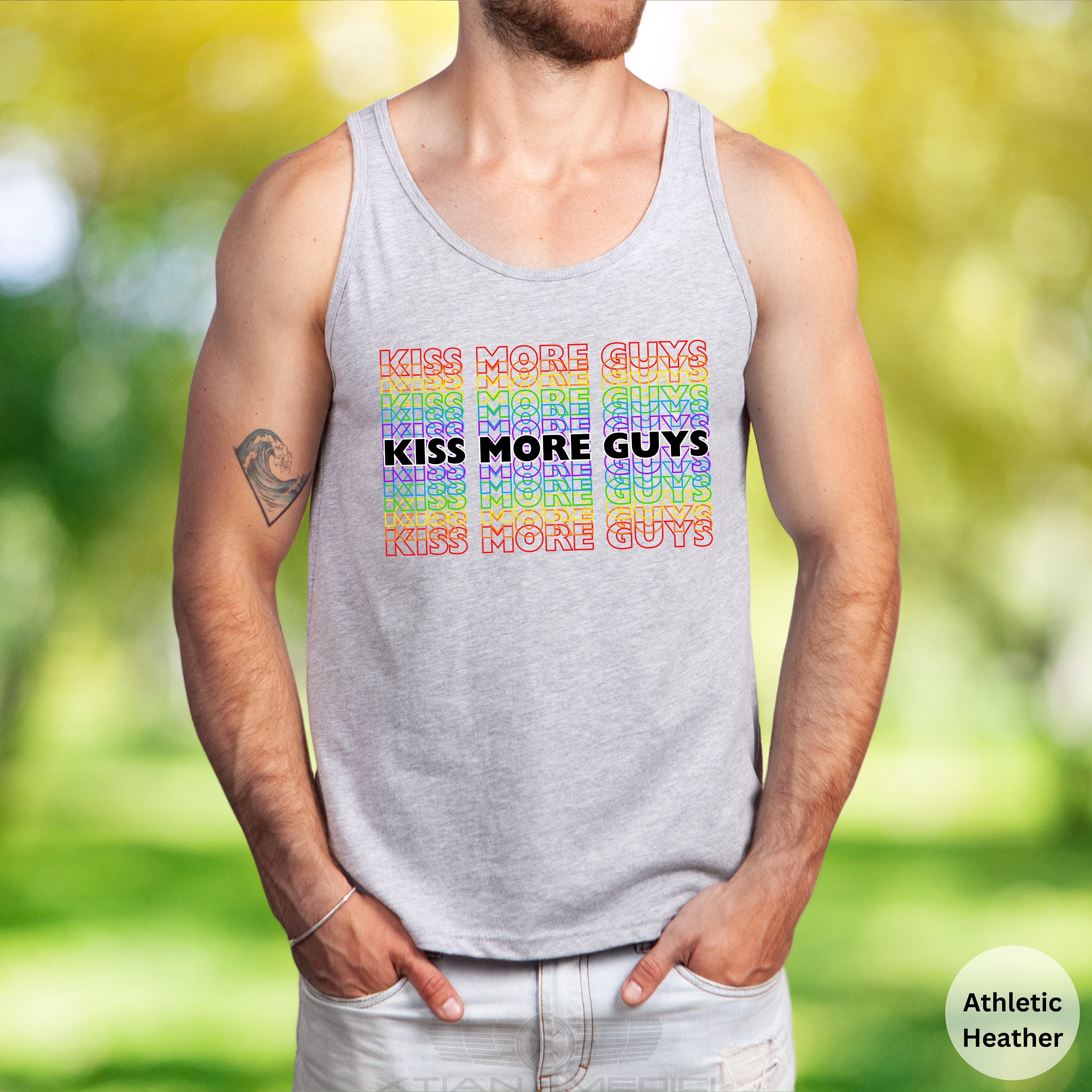 Kiss More Guys LGBTQ Gay Pride Tank Top, Men's Queer Pride Rainbow Flag ...
