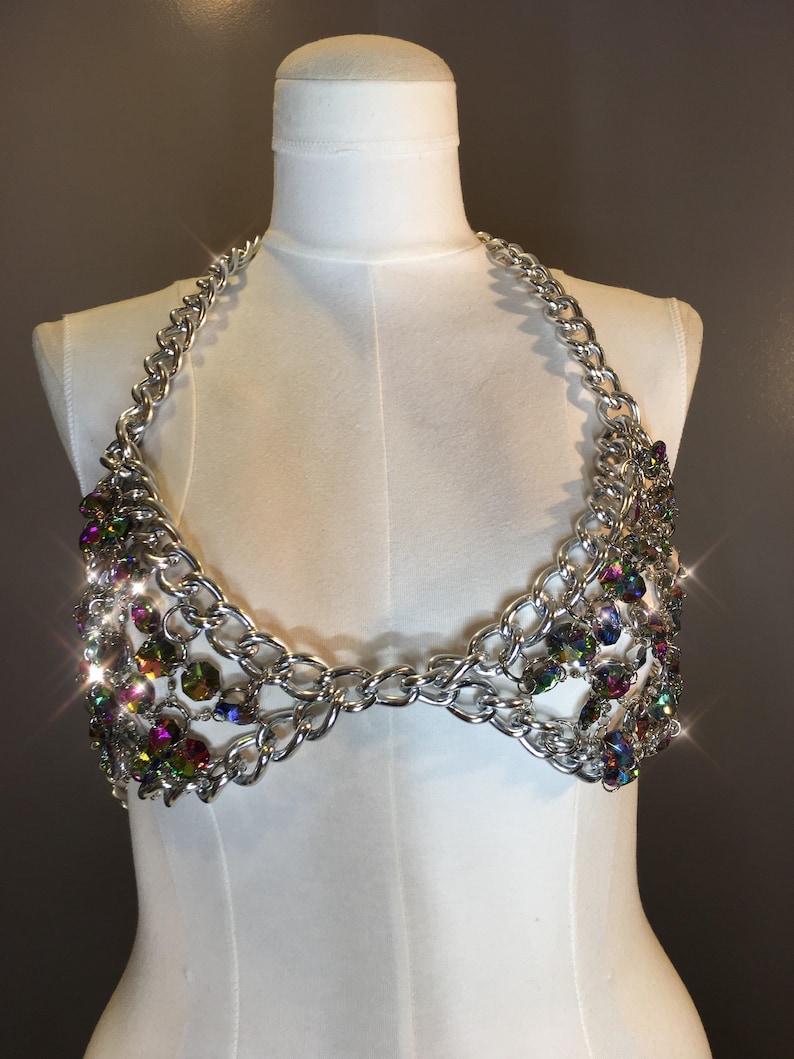 Crystal & Chain Bralette Top, Burning Man Festival Jewel Halter Top ...