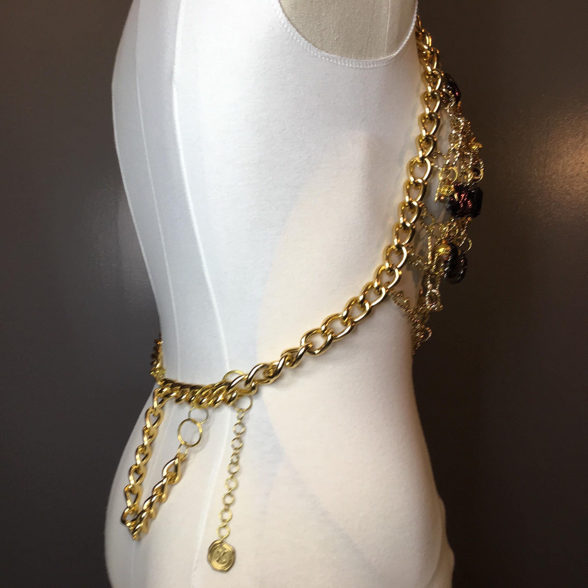 Gold Metal Chain & Crystal Bead Jewel Halter Bralette Top, Goddess ...