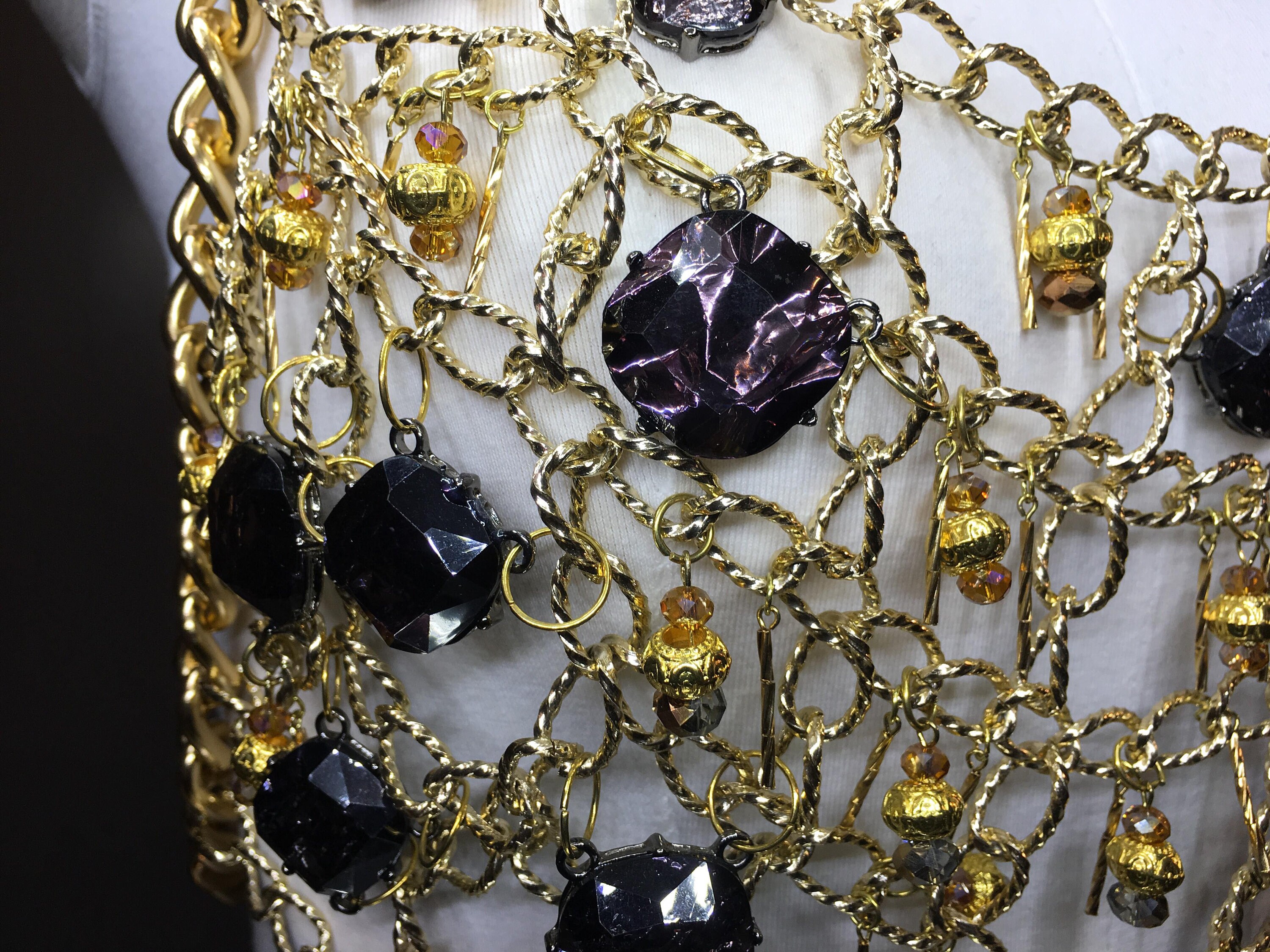 Gold Metal Chain & Crystal Bead Jewel Halter Bralette Top, Goddess ...