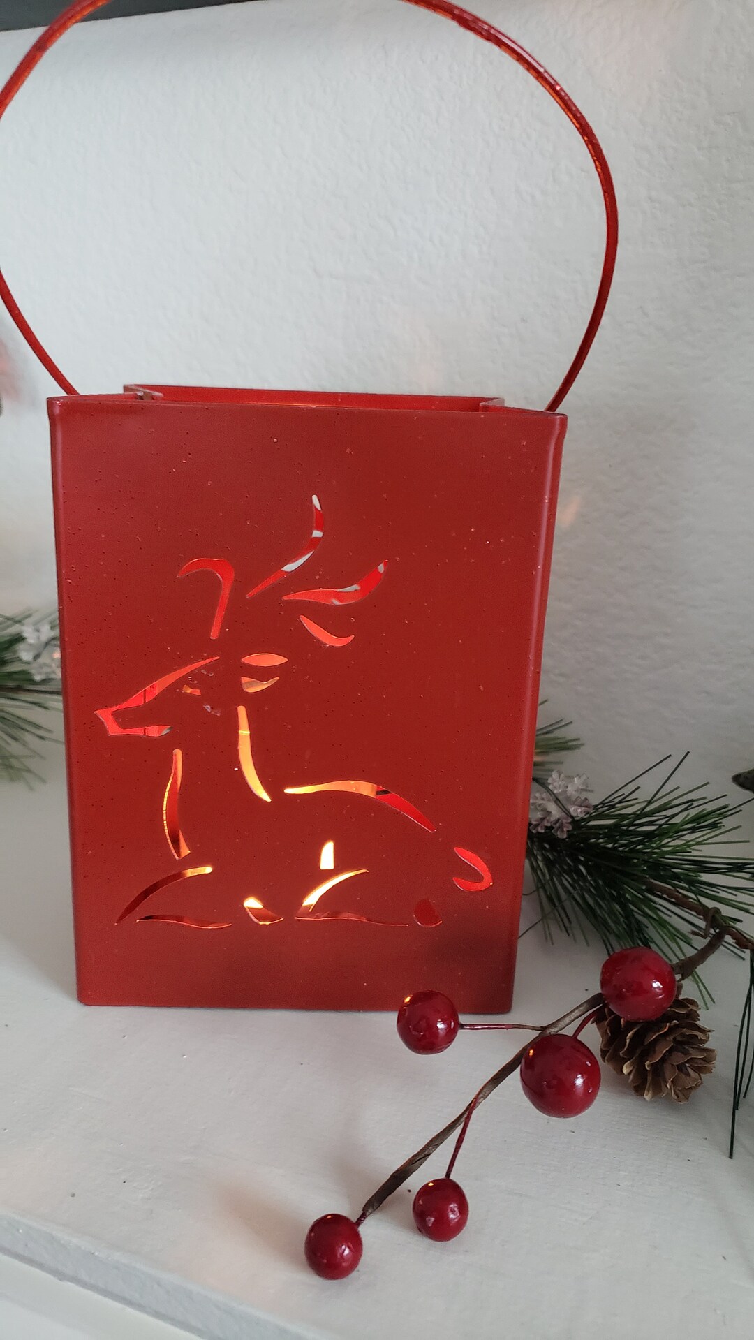 Vintage Christmas Reindeer Candle Tin, Red Christmas Decor, Tin Box ...