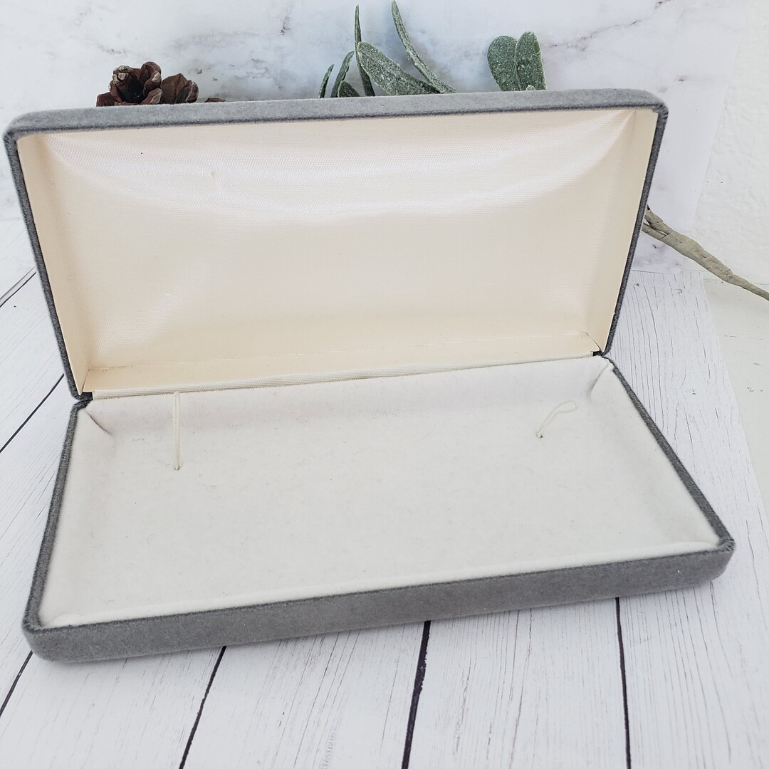 Vintage Jewelry Presentation Box, Gray Velveteen Jewelry Gift Box ...
