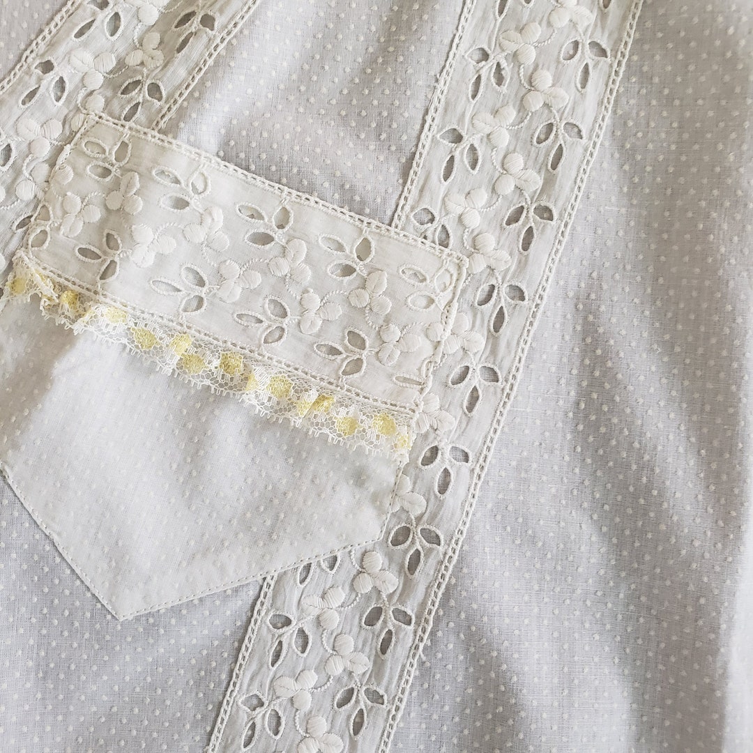 Vintage White Dotted Swiss Apron, White Apron Yellow Trim, Tea Party ...