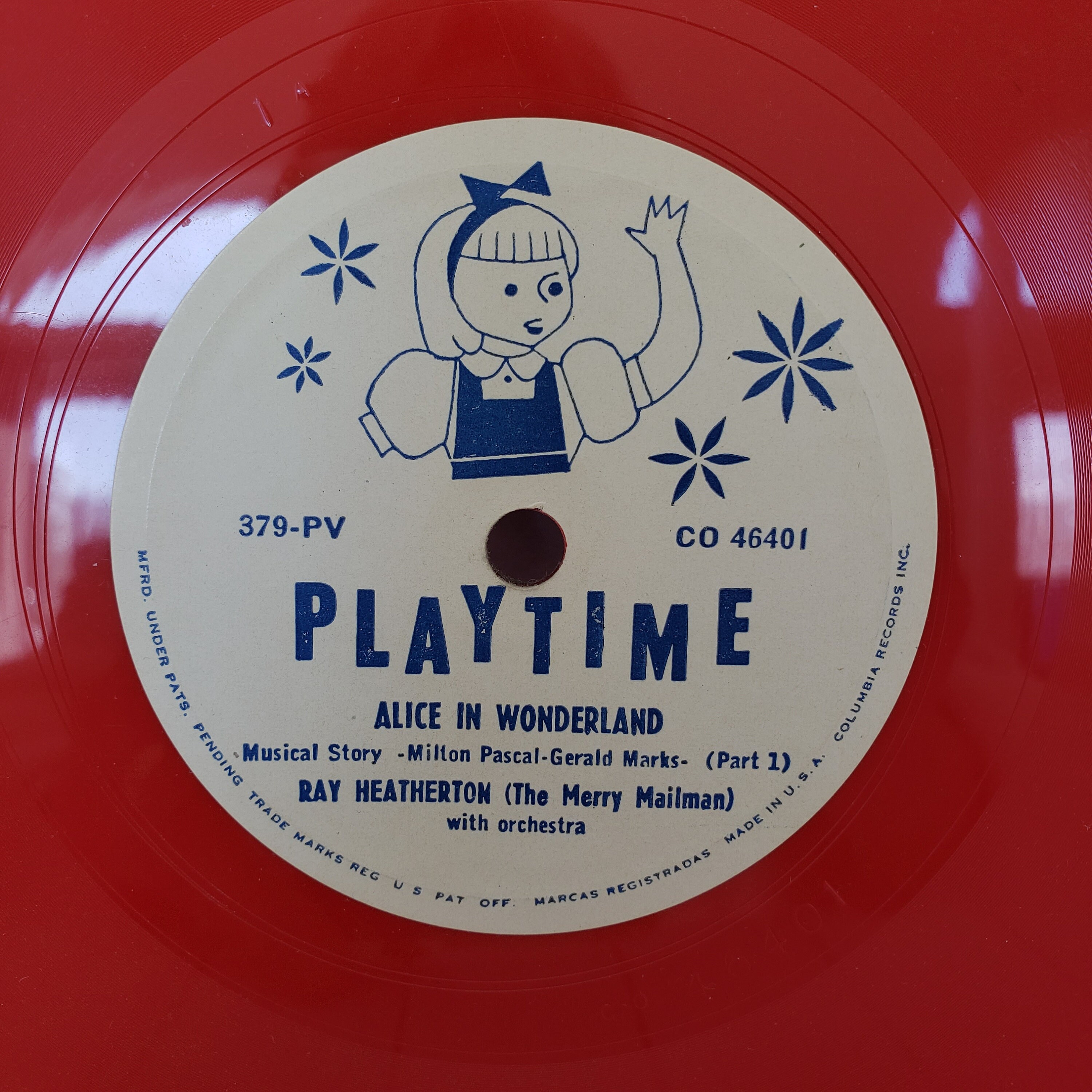 Alice in Wonderland Red Vinyl Record, 1950's Playtime Nonbreakable ...