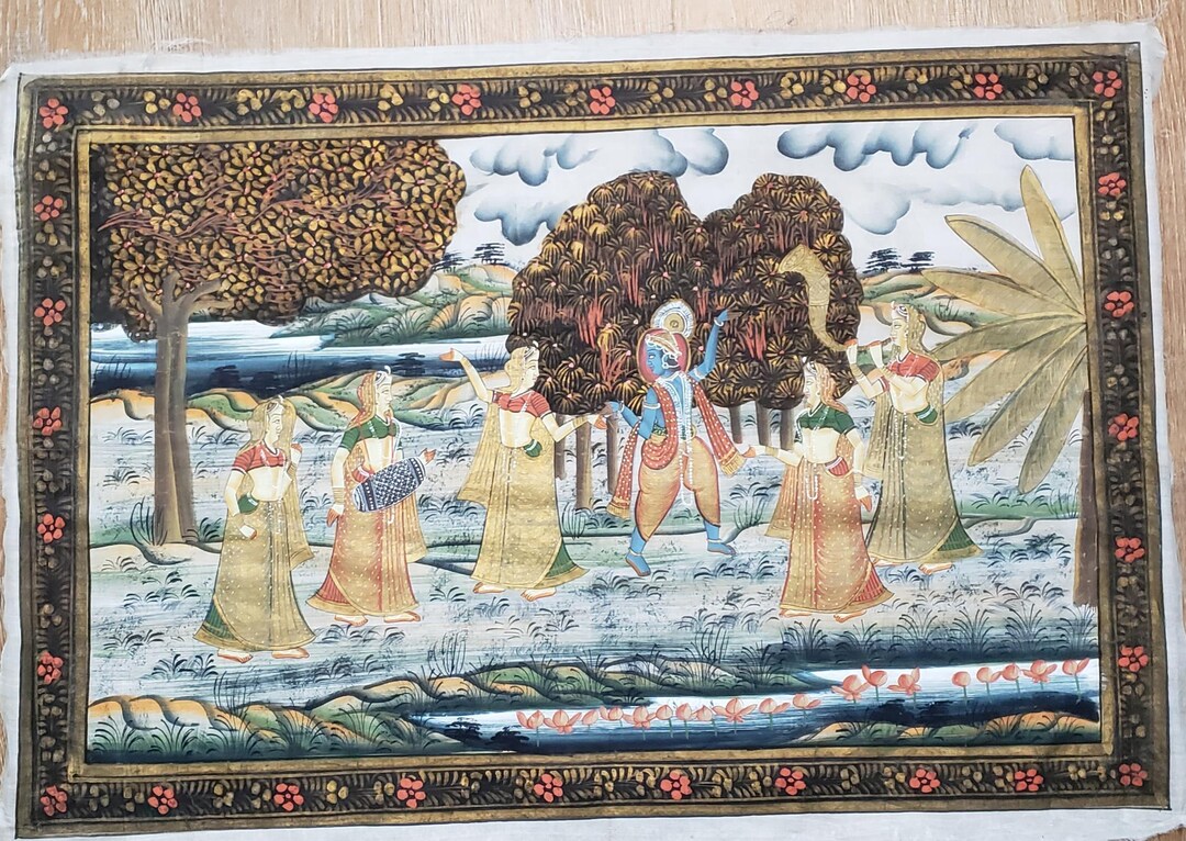 Vintage Silk Pichwai Painting, Hindu Art, Large Pichhavai Painting of ...