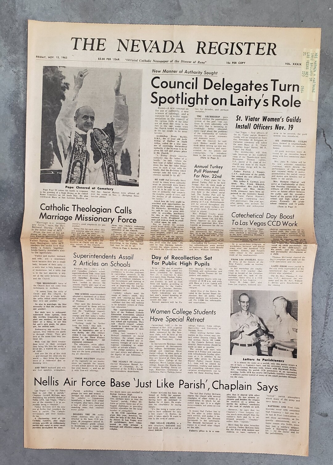Catholic Register 1963 Newspaper, Vintageloretto, Pre-jfk Assassination ...