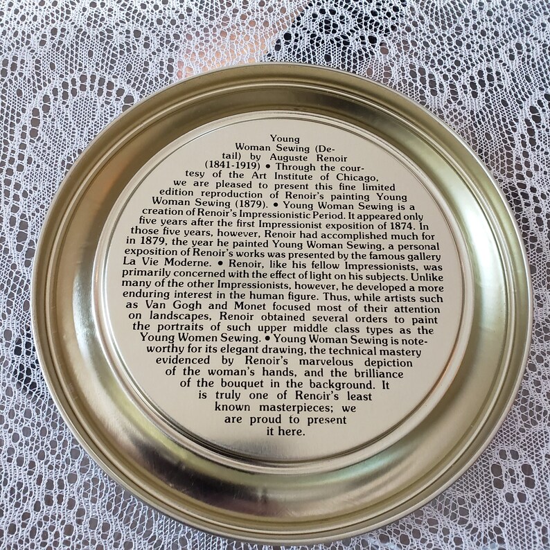 Vintage Sewing Tin, Young Woman Sewing, Art Tin, Circular Tin, Renoir ...