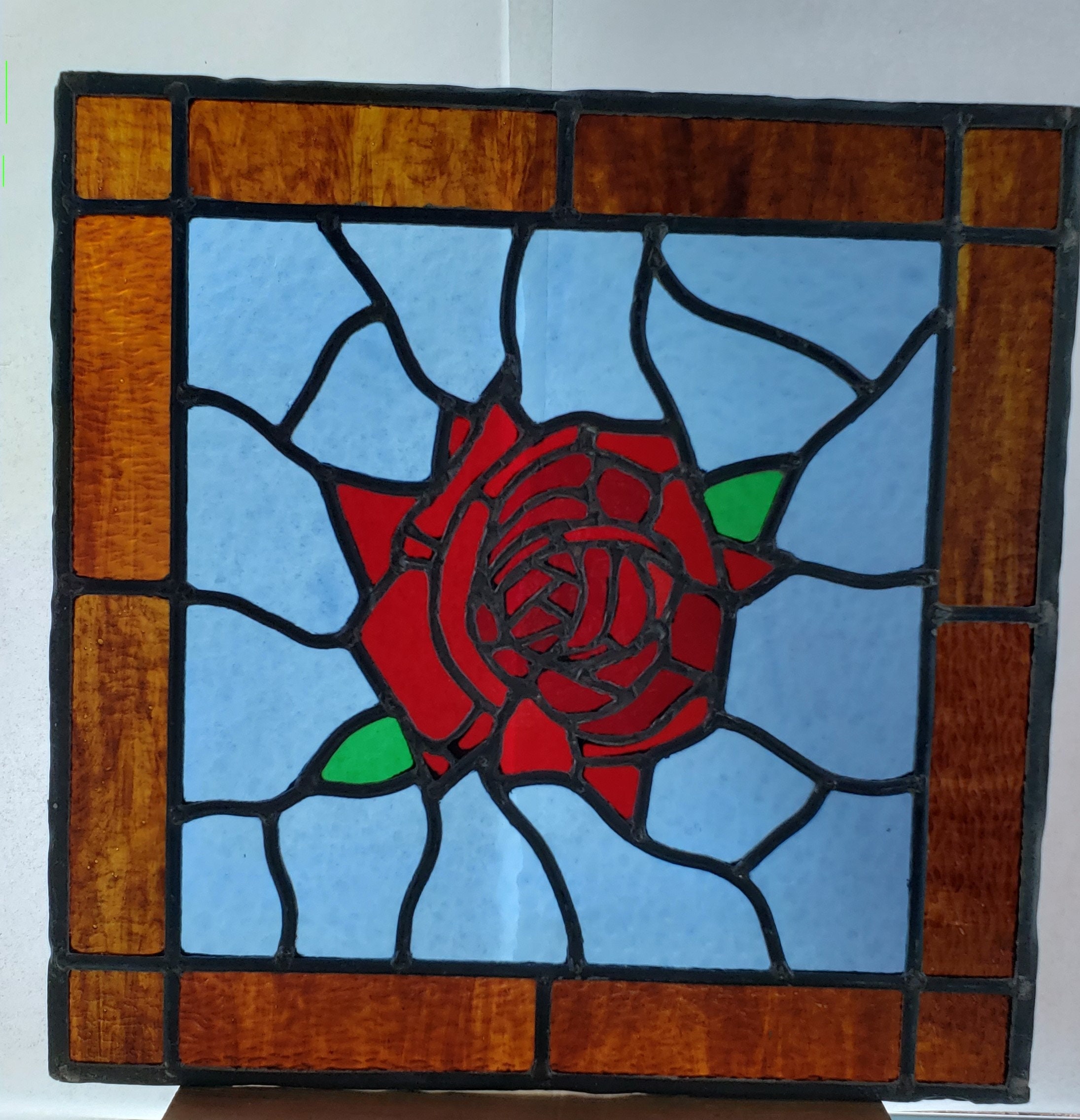 Red Rose Stained Glass Window, Stained Glass Art Window, Leaded Glass ...