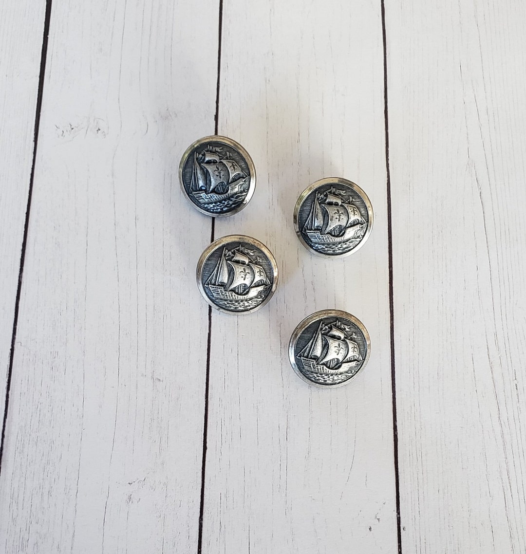 Vintage Ship Button Set, Silver Sailing Buttons, Set of 4 Buttons ...