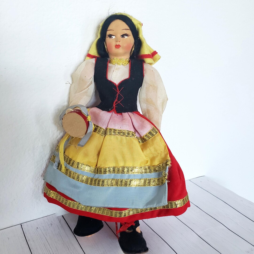 1950's Eros Italian-made Doll, Doll With Tambourine, Folk Art Souvenir ...