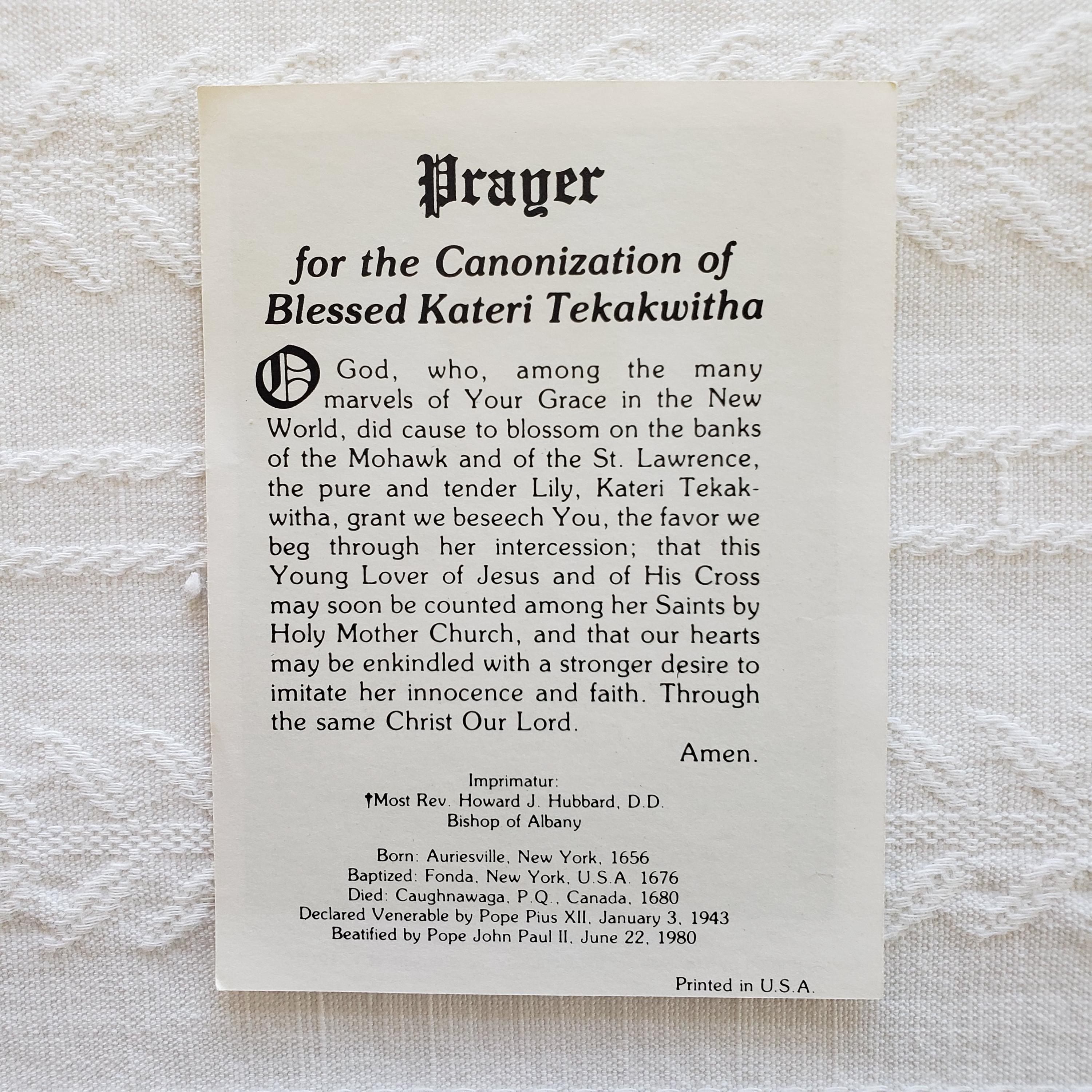 Kateri Tekakwitha Holy Card, Native American Saint Prayer Card, Lily of ...