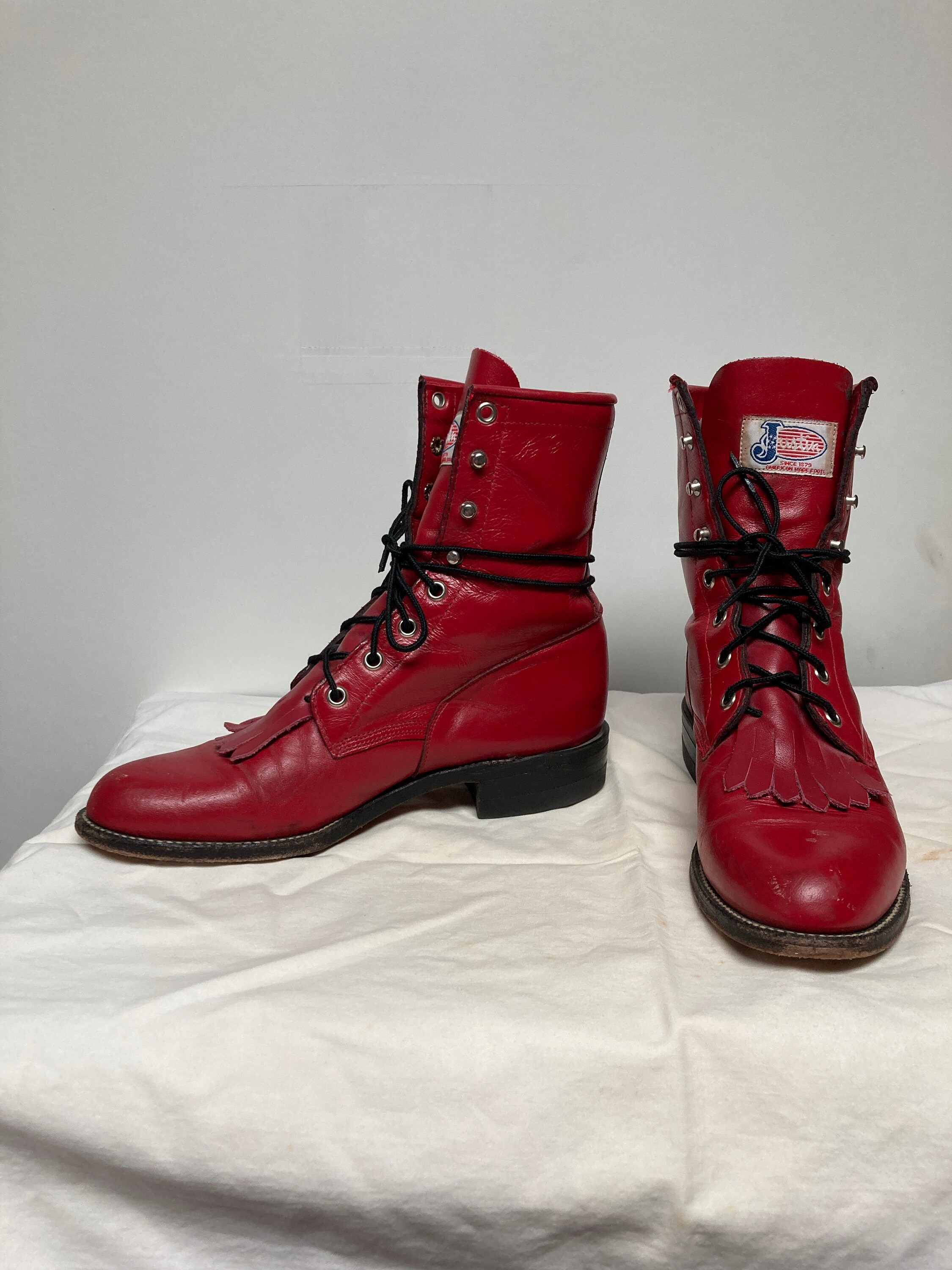 Sz 7 B Vintage Red Leather Justin Lace up Granny Combat Boots - Etsy