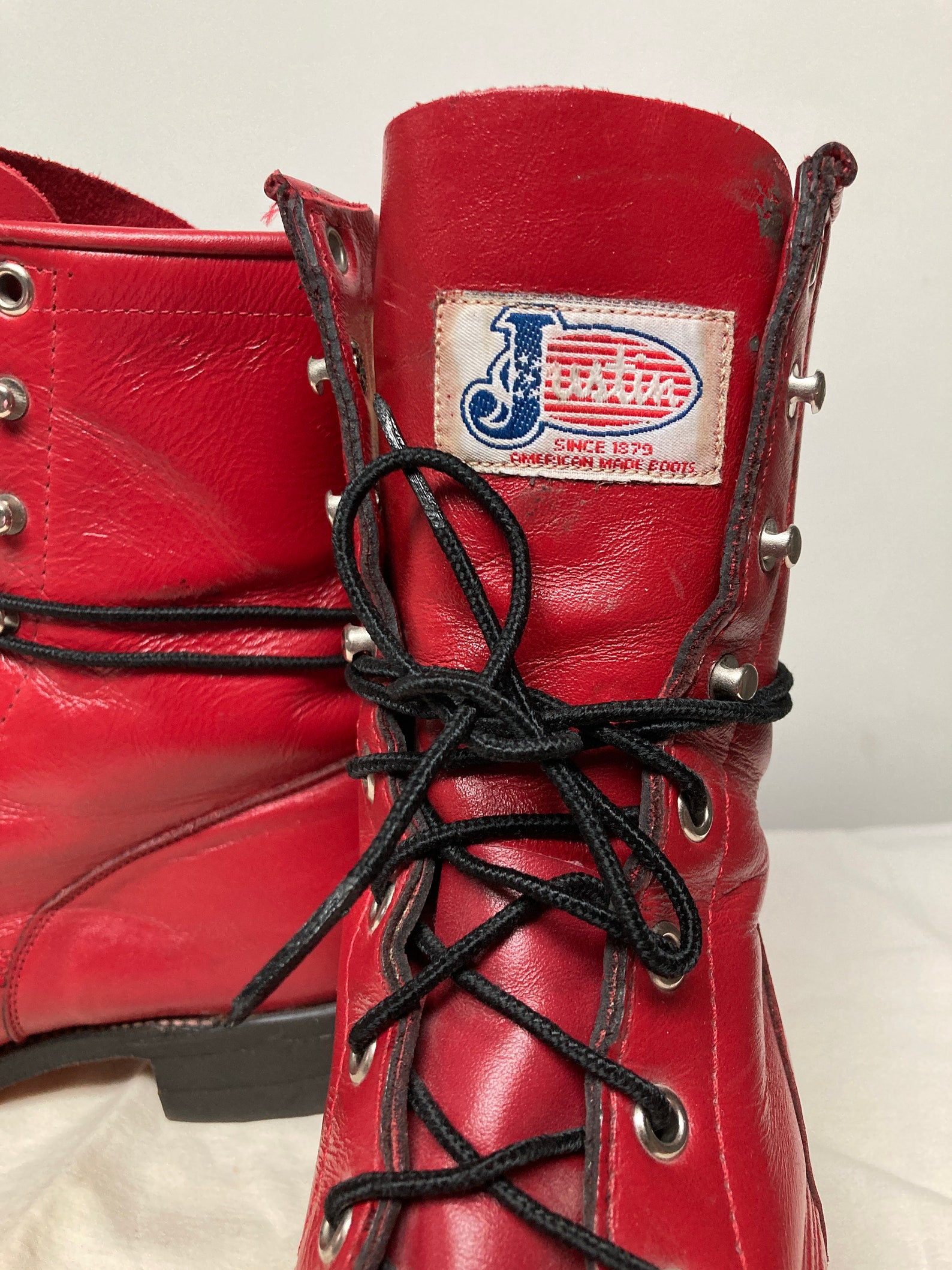 Sz 7 B Vintage Red Leather Justin Lace up Granny Combat Boots - Etsy