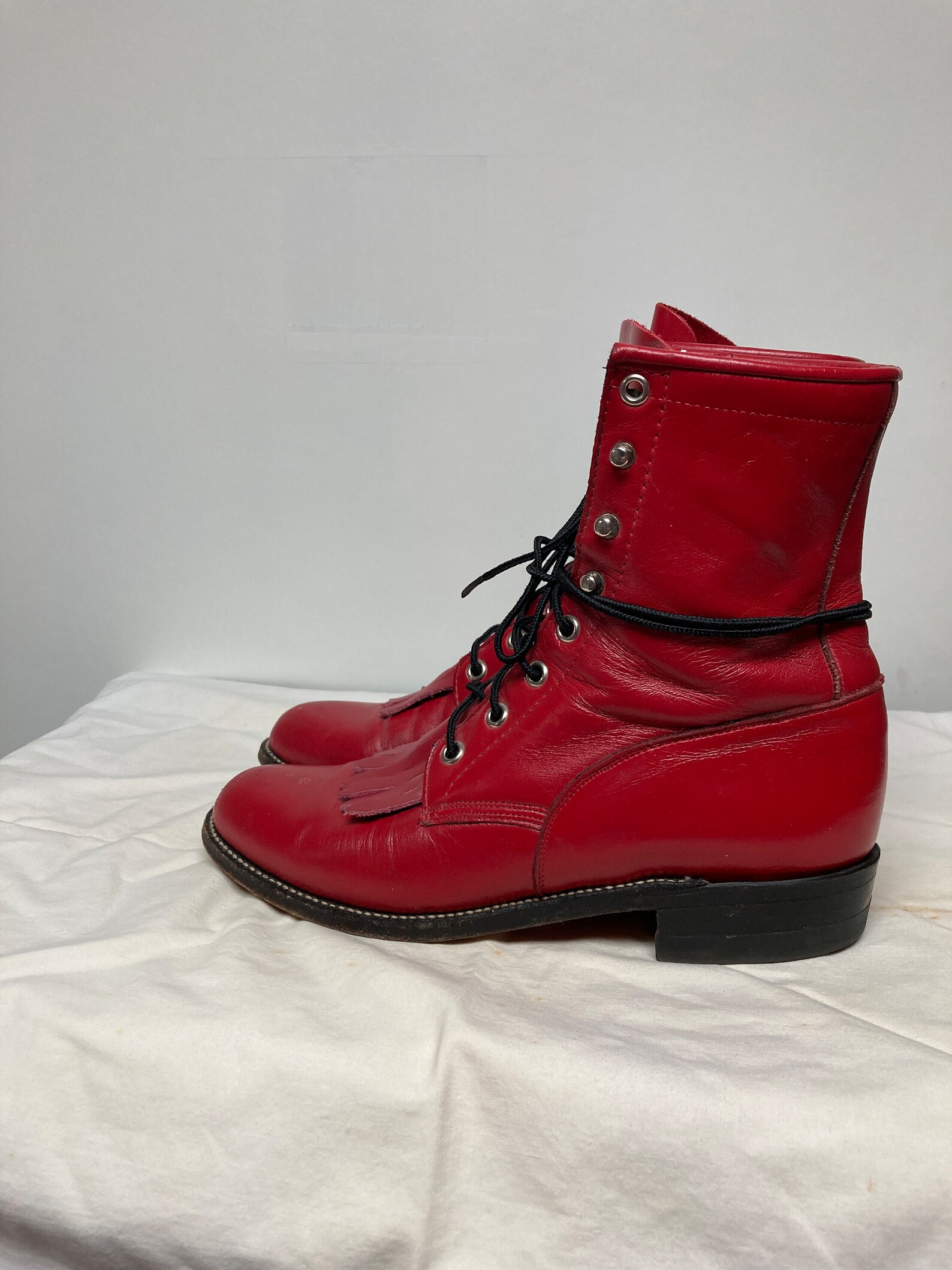 Sz 7 B Vintage Red Leather Justin Lace up Granny Combat Boots - Etsy