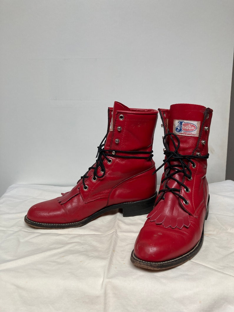 Sz 7 B Vintage Red Leather Justin Lace up Granny Combat Boots - Etsy