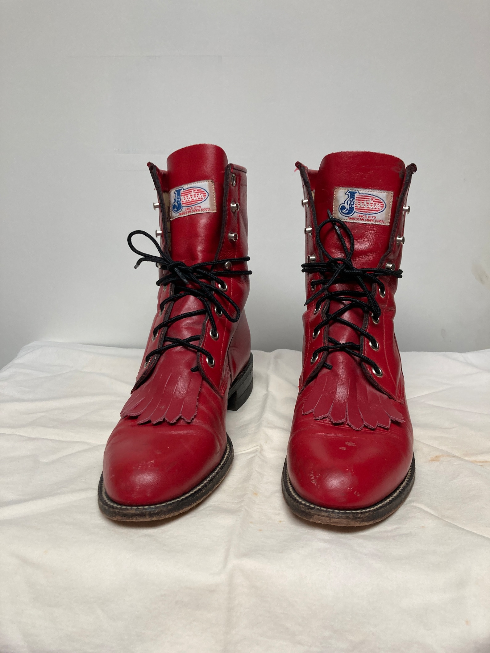 Sz 7 B Vintage Red Leather Justin Lace up Granny Combat Boots - Etsy