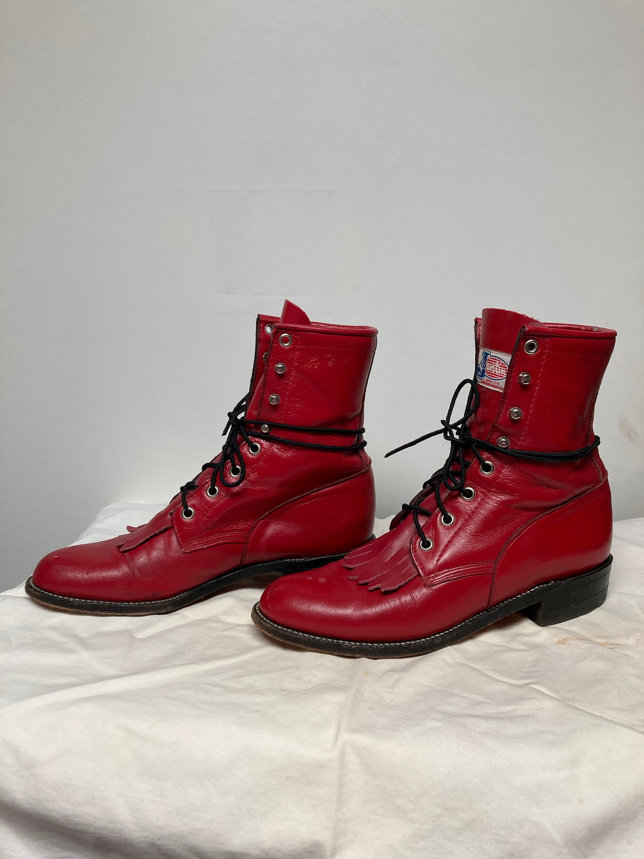 Sz 7 B Vintage Red Leather Justin Lace up Granny Combat Boots - Etsy