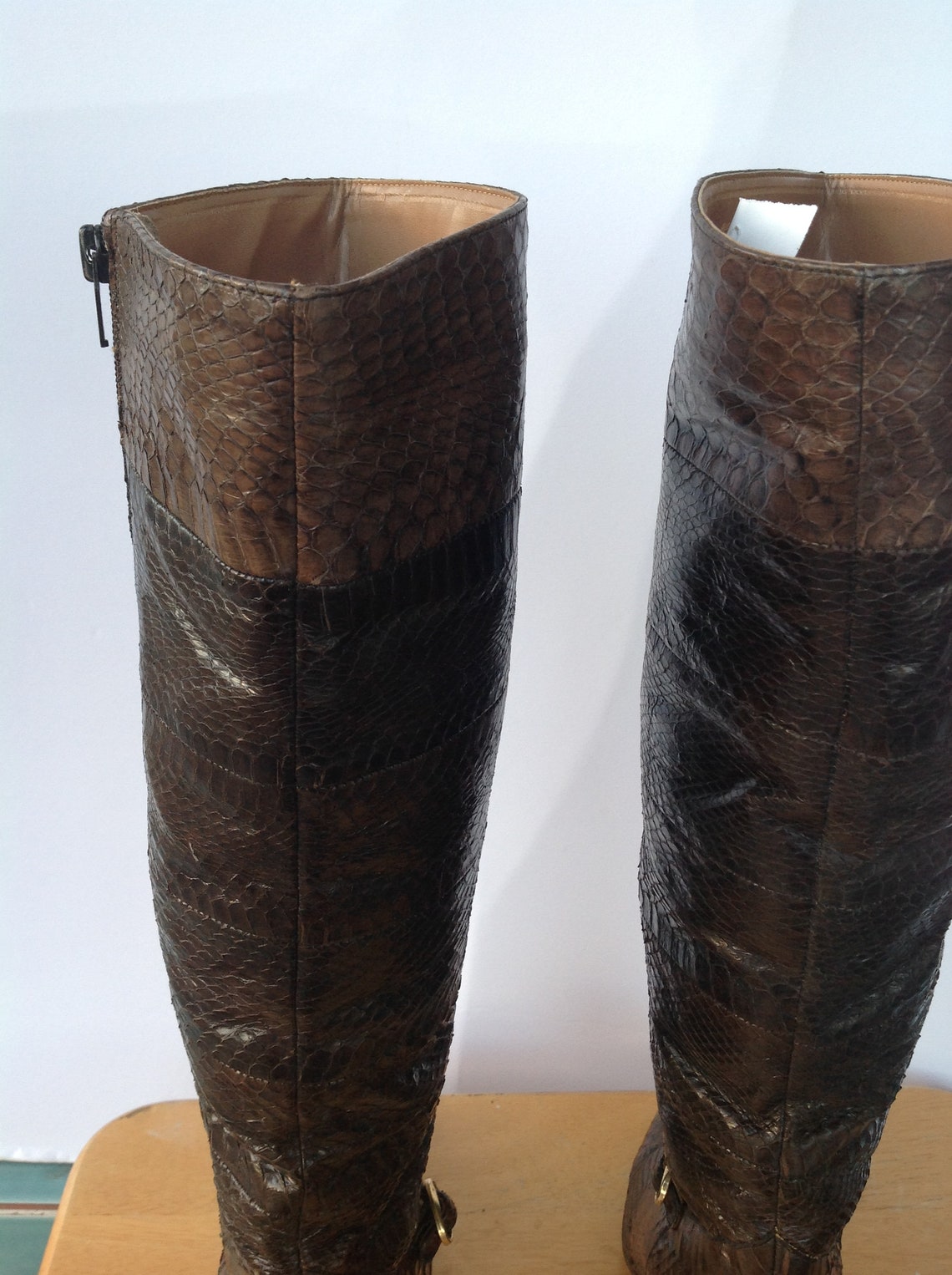 Sz 7m Vintage 80s Genuine Snakeskin High Heel Boots Knee High Boots ...