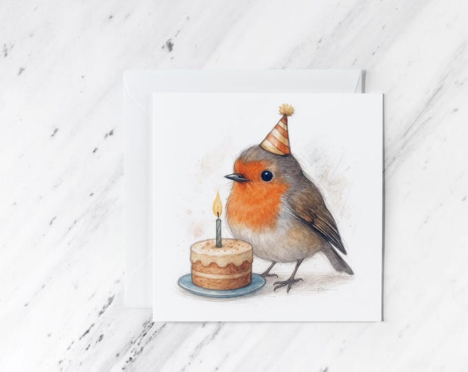 Robin Pebble Birthday Card, Robin Red Chest, Birthday Card, Unique ...