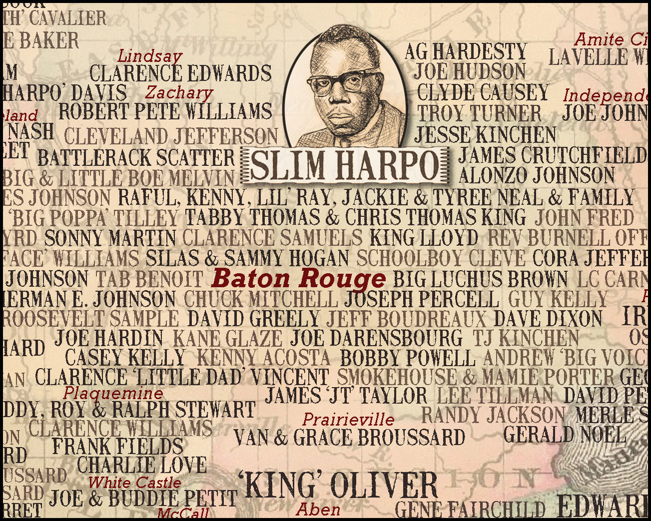 Louisiana Music Map - LATEST EDITION - Birthplaces of 1700 Native ...
