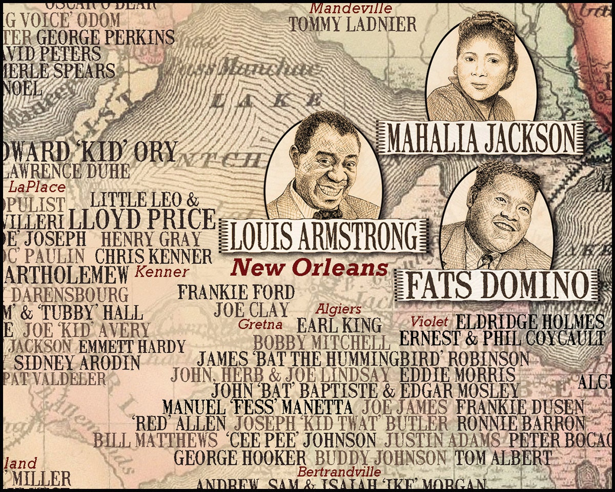 Louisiana Music Map - LATEST EDITION - Birthplaces of 1700 Native ...