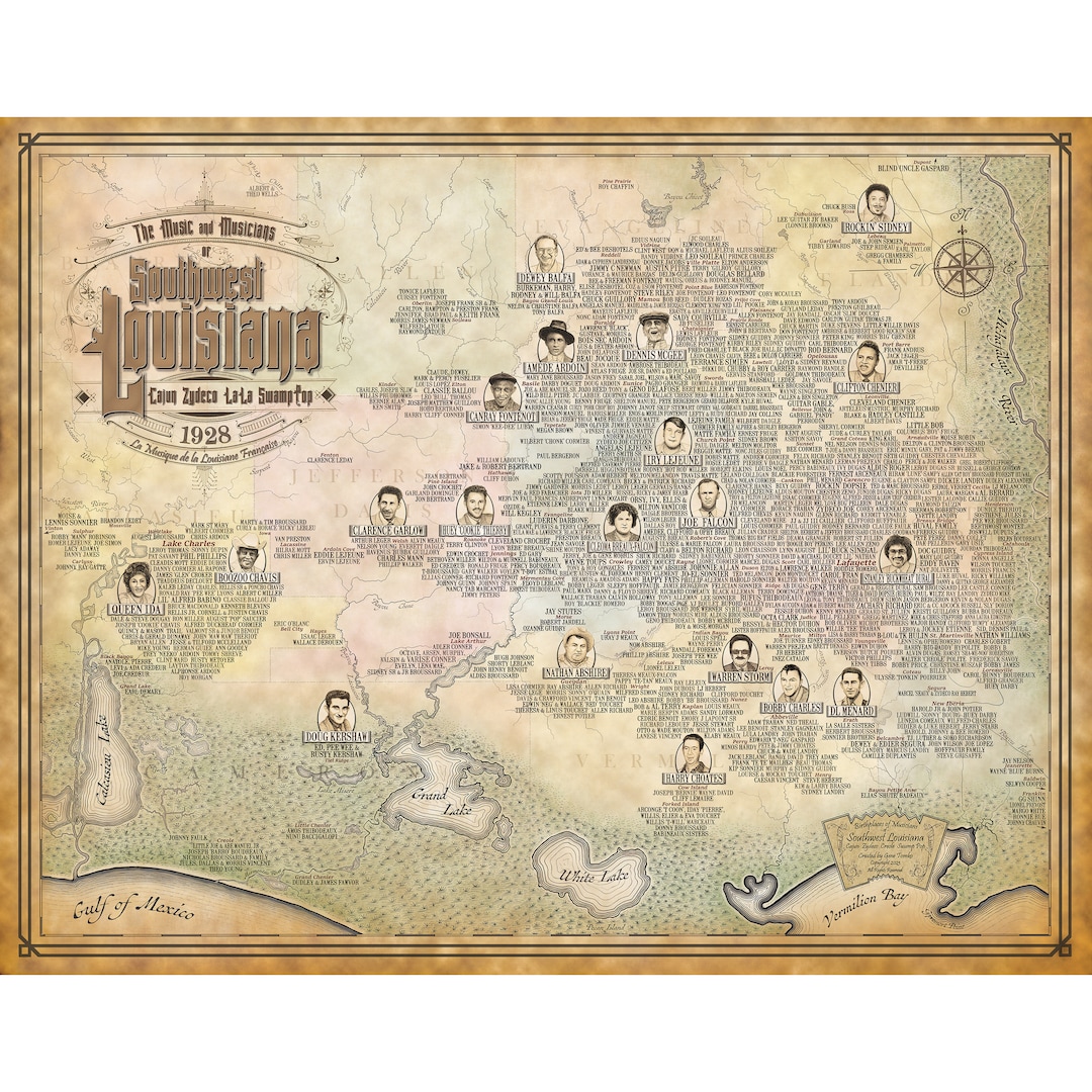 Southwest Louisiana Music Map - LATEST EDITION Birthplaces of Over 900 ...