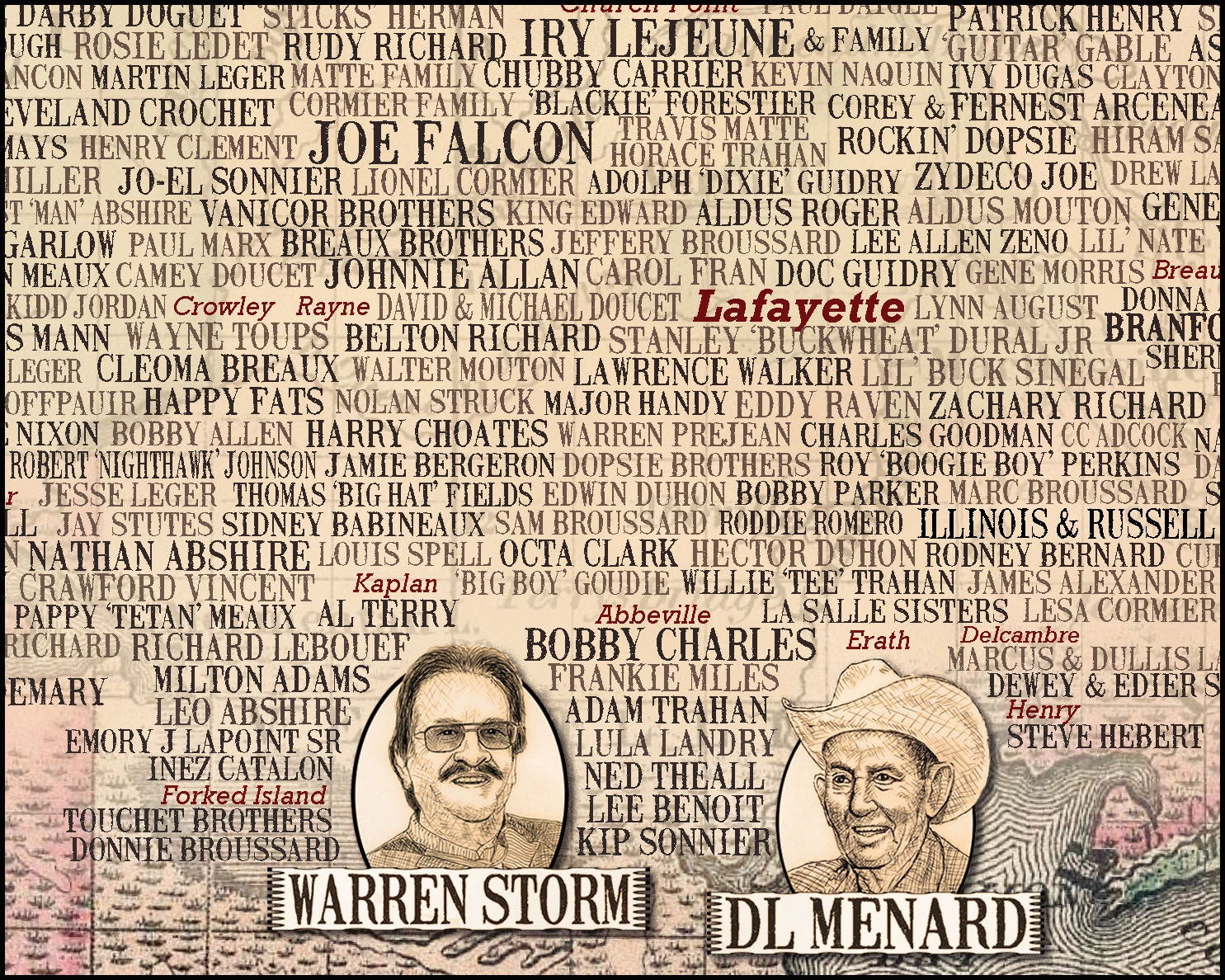 Louisiana Music Map - LATEST EDITION - Birthplaces of 1700 Native ...