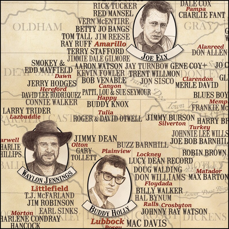 Texas Music Map - Birthplaces of 1000+ Native Musicians of Blues, Jazz ...