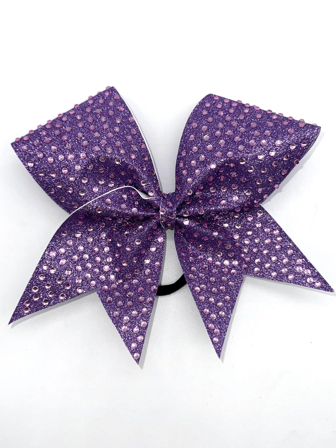Custom Cheerleading Bow, Pink Rhinestones Over Purple Glitter ...